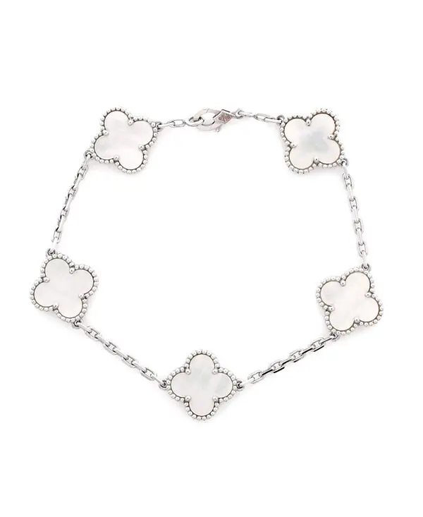 VAN CLEEF & ARPELS Vintage Alhambra 5 Motifs Bracelet 18k Gold And Mother Of Pearl - White