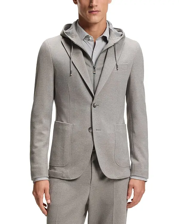 BOSS Hanry Slim Fit Jersey Sport Coat With Removable Hood - Silver