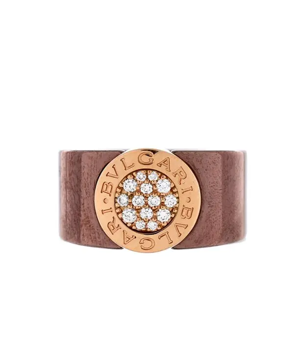 BVLGARI Cigar Band Ring 18k Rose Gold And Metal With Diamonds - Pink
