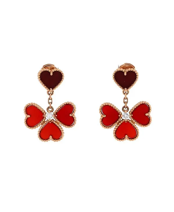 VAN CLEEF & ARPELS Sweet Alhambra Effeuillage Heart Earrings - Pink