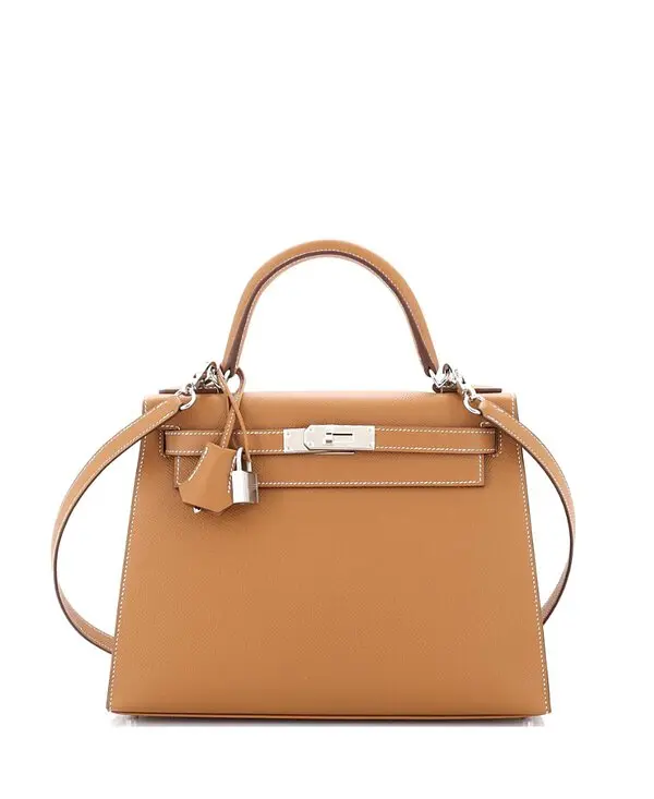 HERMES Kelly 28 Handbag Brown Epsom With Palladium Hardware - Gold