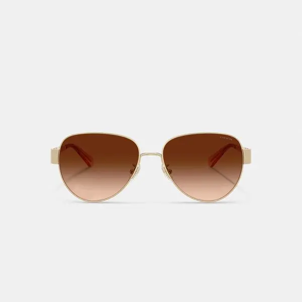COACH C Hardware Metal Pilot Sunglasses - Brown/gold