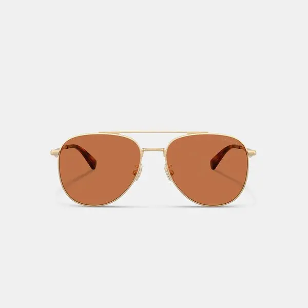 COACH C Hardware Metal Pilot Sunglasses - Gold/amber