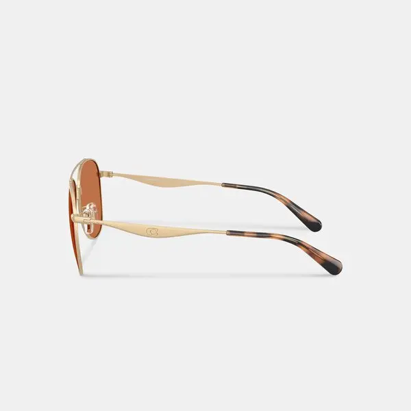 COACH C Hardware Metal Pilot Sunglasses - Gold/amber