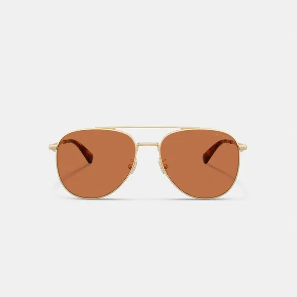 COACH Metal Pilot Sunglasses - Gold/amber