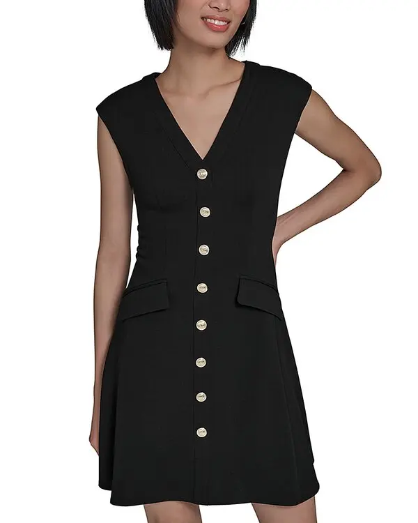 Karl Lagerfeld Paris V-neck Fit And Flare Dress