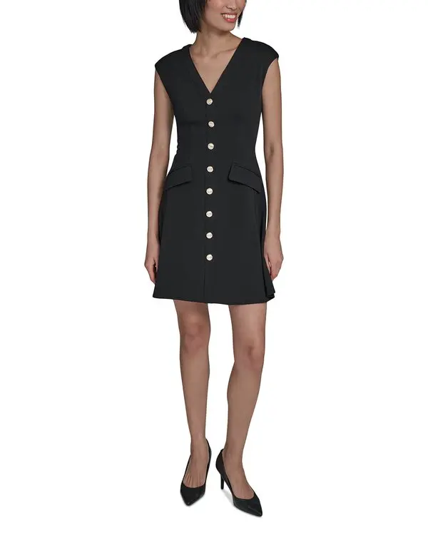Karl Lagerfeld Paris V-neck Fit And Flare Dress