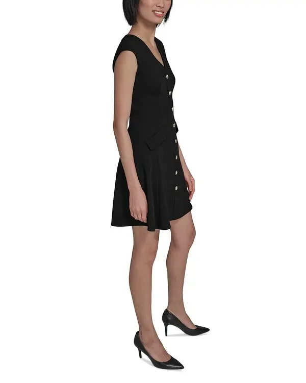 Karl Lagerfeld Paris V-neck Fit And Flare Dress