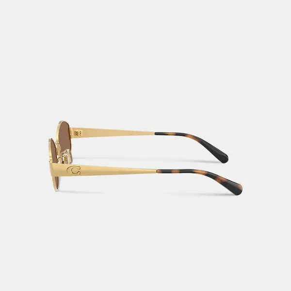 COACH C Hardware Metal Narrow Oval Sunglasses - Brass