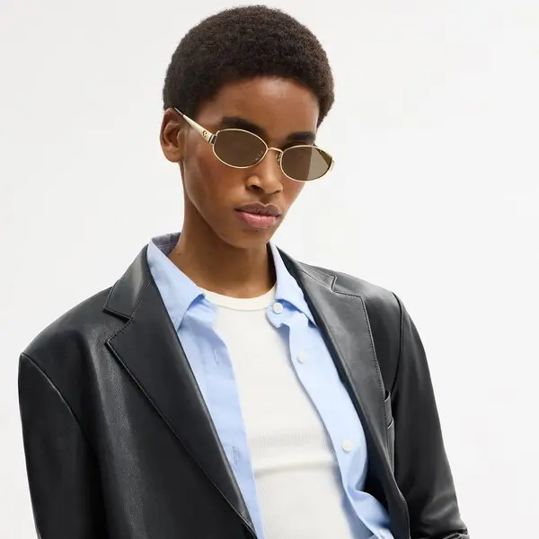 COACH C Hardware Metal Narrow Oval Sunglasses - Brass