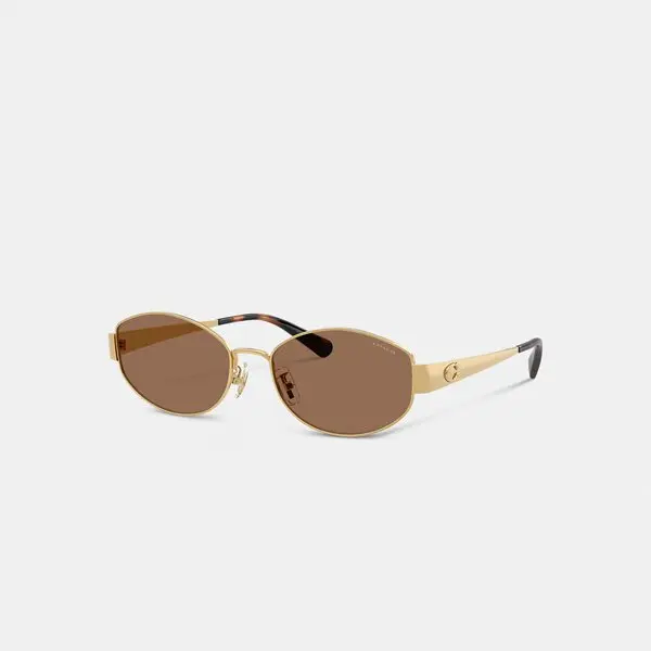 COACH C Hardware Metal Narrow Oval Sunglasses - Brass