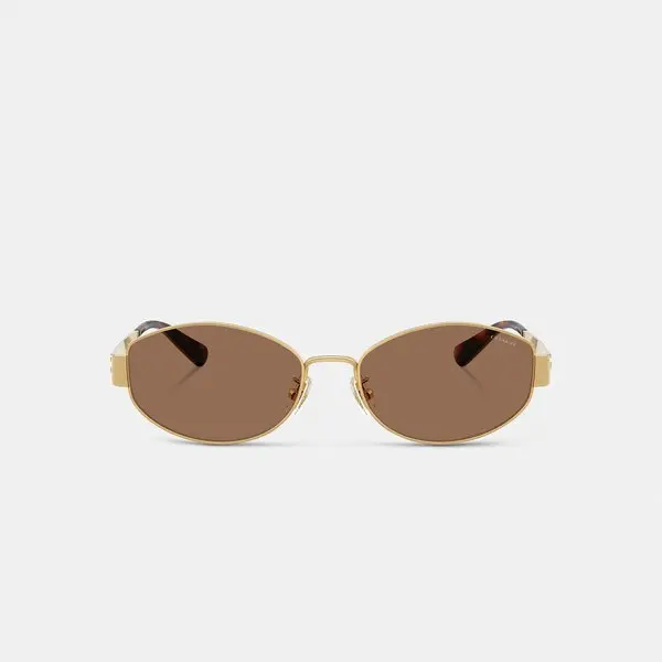 COACH C Hardware Metal Narrow Oval Sunglasses - Brass