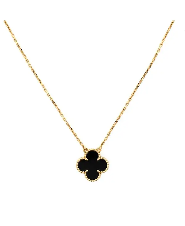 VAN CLEEF & ARPELS Vintage Alhambra Pendant Necklace 18k Gold And Onyx, 16.25 - Yellow