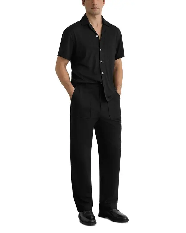 REISS Short Sleeve Stripe Jacquard Cuban Collar Shirt