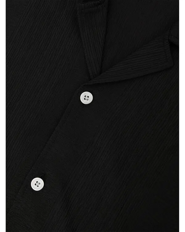 REISS Short Sleeve Stripe Jacquard Cuban Collar Shirt