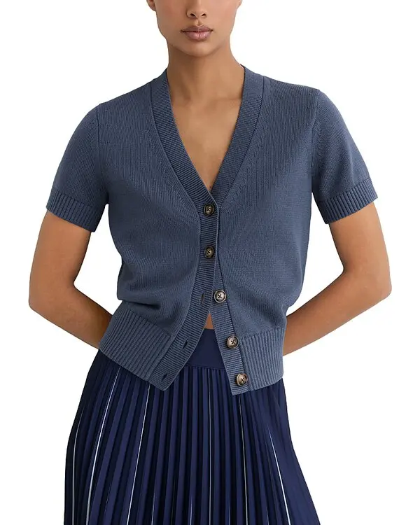 REISS Anya V Neck Cardigan - Blue