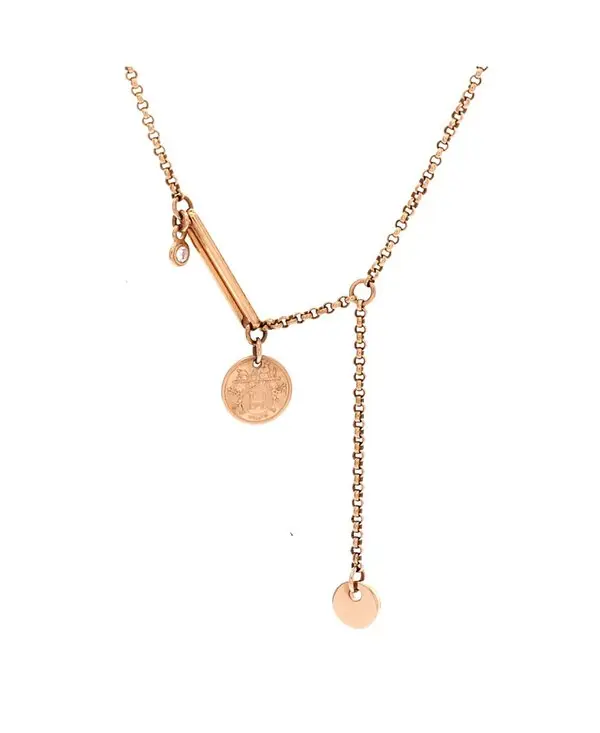 HERMES Ex-libris Pendant Necklace 18k Rose Gold With Diamond - Pink