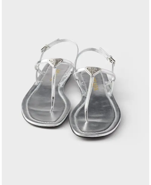 Prada Metallic Leather Thong Sandals