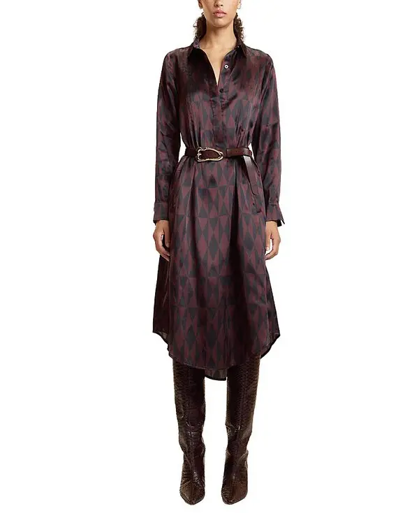 Cynthia Rowley Pintuck Silk Charmeuse Shirt Dress - Black/burgundy