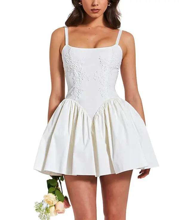 MISS CIRCLE Kadi Cotton Drop Waist Corset Mini Dress - White