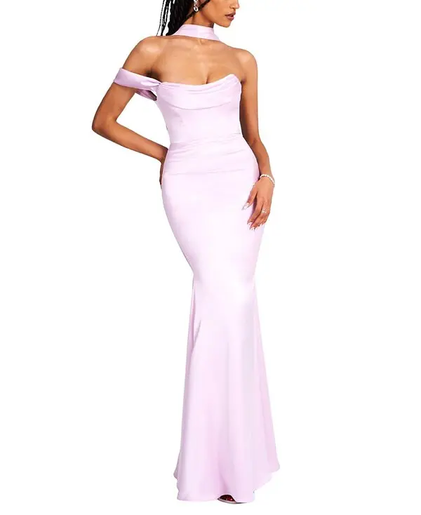 MISS CIRCLE Ivona Corset Halter Neck Satin Gown - Purple