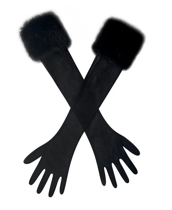 MISS CIRCLE Eve Faux Fur-trimmed Mesh Opera-length Gloves - Black