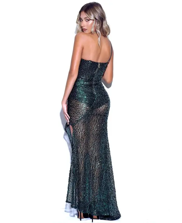 MISS CIRCLE NEW YORK Umme Sequin Gown - Emerald Green