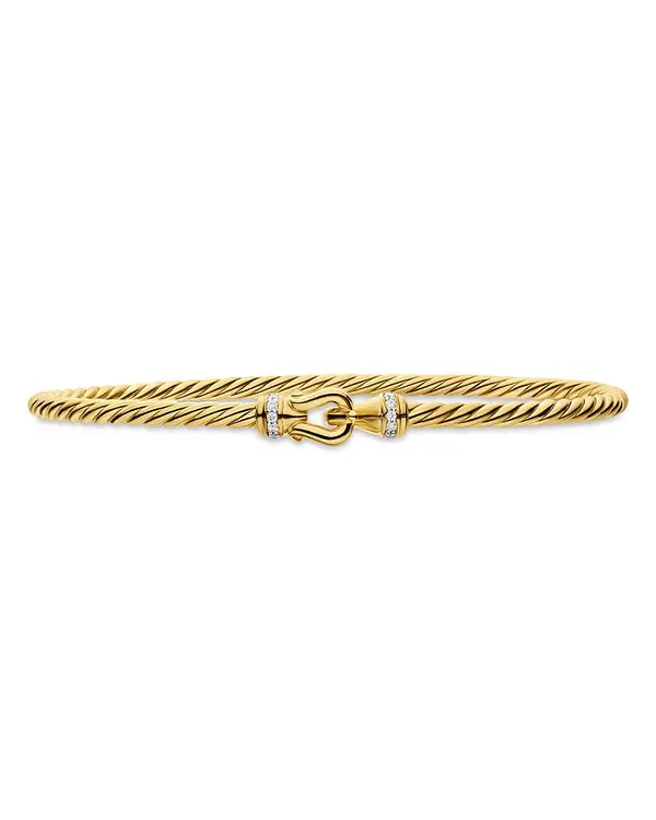 David Yurman Micro Cablespira Flex Buckle Bracelet In 18k Yellow With Diamonds, 2.6mm - Gold