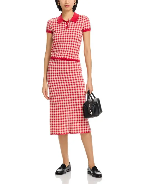 Guest In Residence Cashmere Gingham Midi Skirt