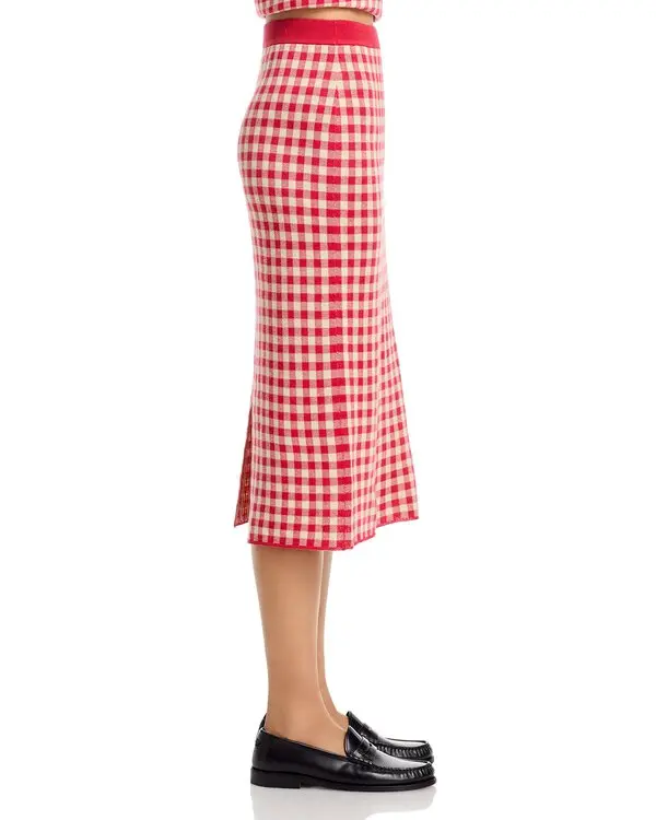 Guest In Residence Cashmere Gingham Midi Skirt