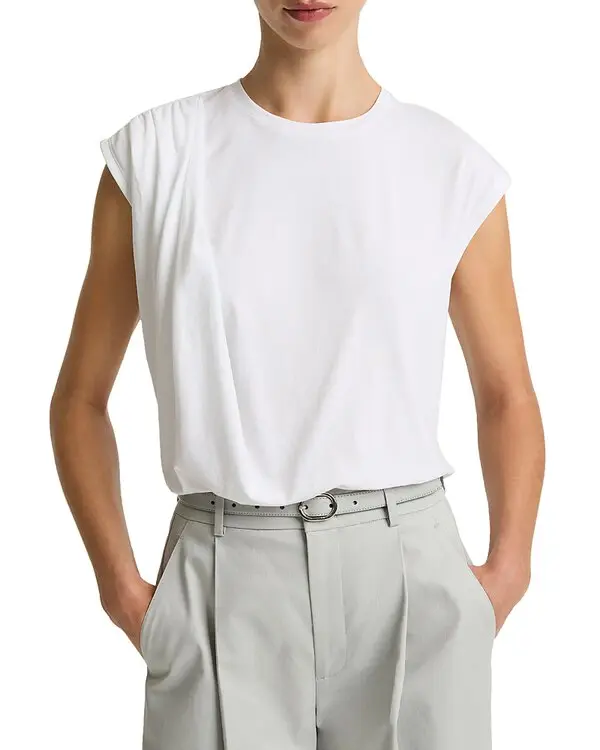 Vince Round Neck Drape Top - Optic White