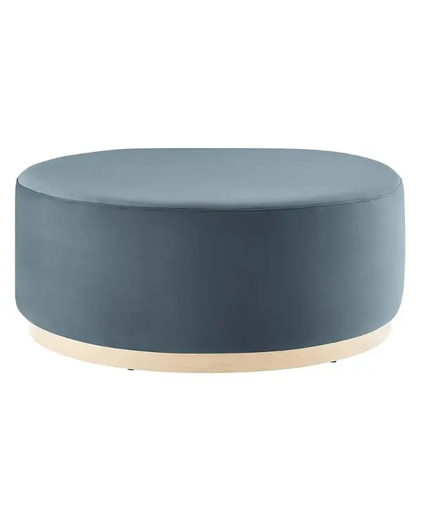 MODWAY Tilden Large 38 Round Performance Velvet Upholstered Ottoman - Cadet Blue Natural