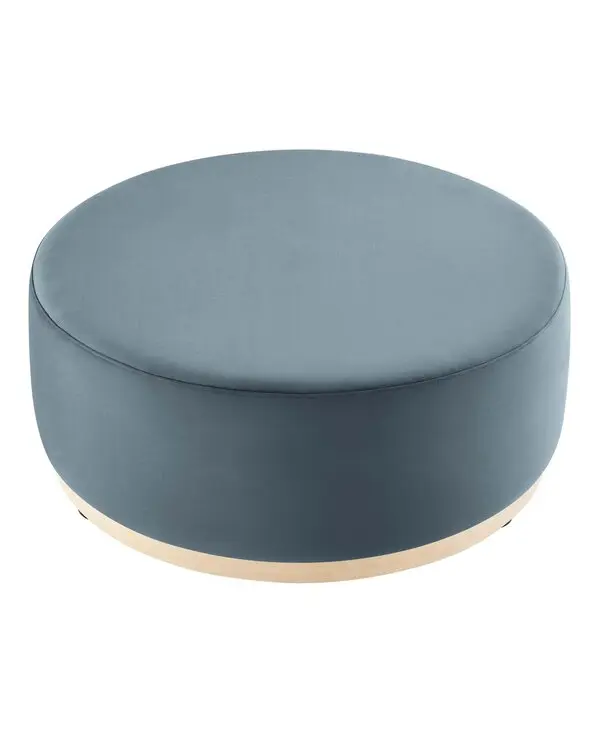 MODWAY Tilden Large 38 Round Performance Velvet Upholstered Ottoman - Cadet Blue Natural