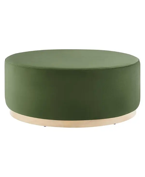MODWAY Tilden Large 38 Round Performance Velvet Upholstered Ottoman - Moss Green Natural