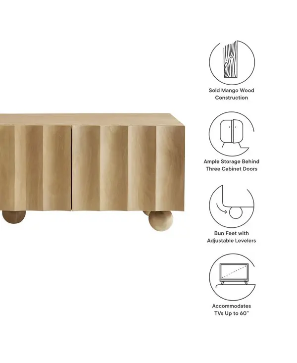 MODWAY Sorren Scalloped 54 Wood Tv Stand - Natural