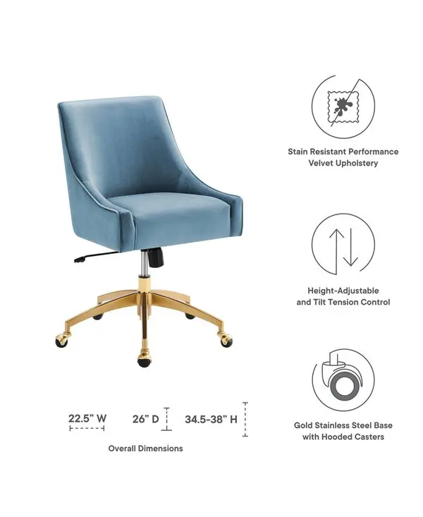 MODWAY Discern Performance Velvet Office Chair - Light Blue