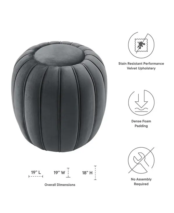 MODWAY Celebrate Channel Tufted Performance Velvet Ottoman - Gray
