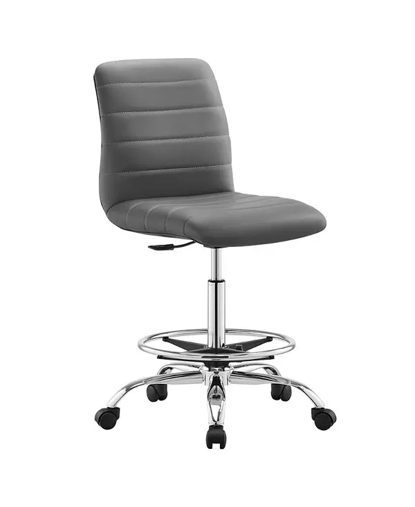 MODWAY Ripple Armless Faux Leather Drafting Chair - Silver Gray