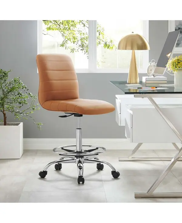 MODWAY Ripple Armless Faux Leather Drafting Chair - Silver Tan