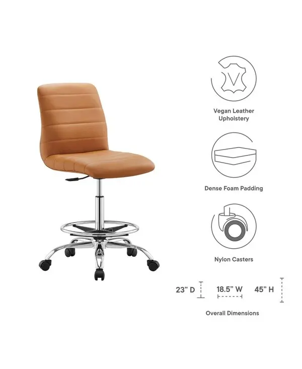 MODWAY Ripple Armless Faux Leather Drafting Chair - Silver Tan