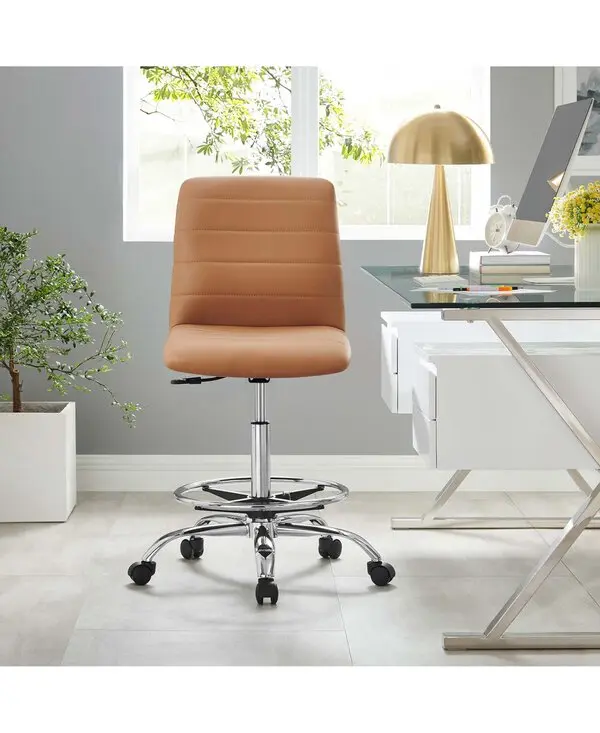MODWAY Ripple Armless Faux Leather Drafting Chair - Silver Tan