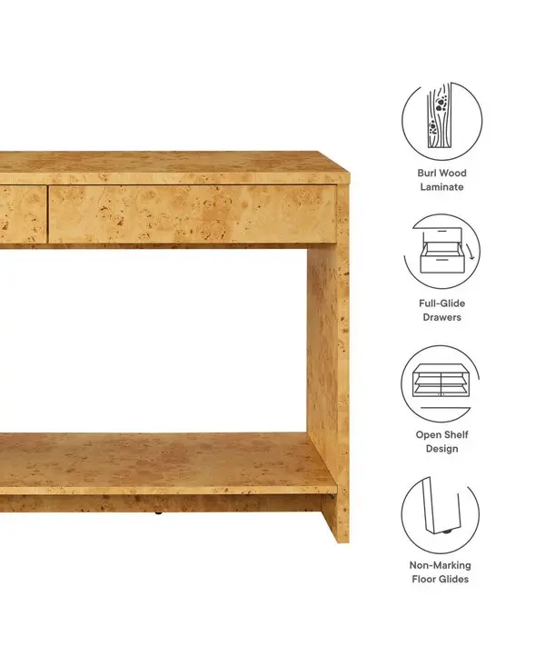 MODWAY Hudson 2-drawer Burl Wood Console Table