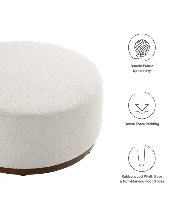 MODWAY Tilden Large 38 Round Boucle Upholstered Upholstered Ottoman