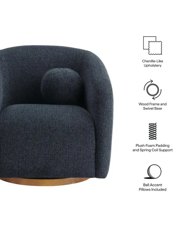 MODWAY Holland Swivel Chenille Fabric Armchair - Navy