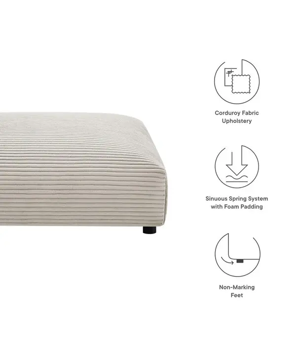 MODWAY Solace Modular Corduroy Upholstered Ottoman - Almond