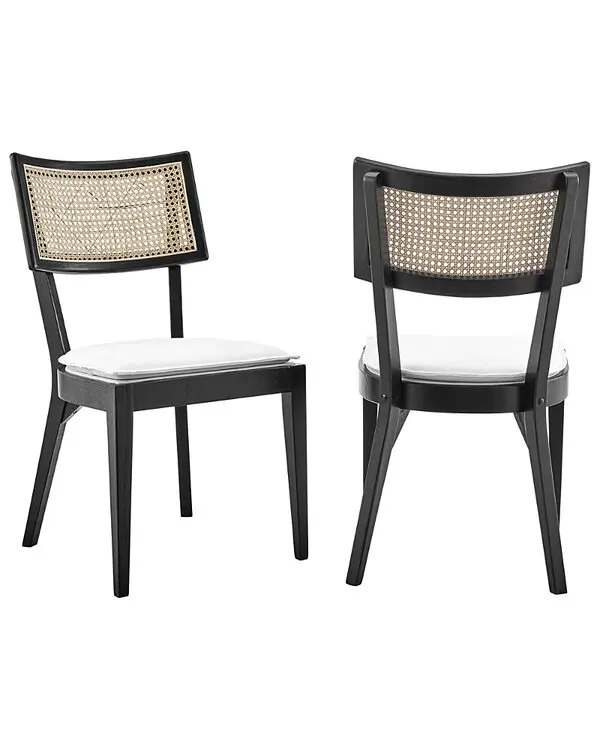 MODWAY Caledonia Fabric Upholstered Wood Dining Chair, Set Of 2 - Black White