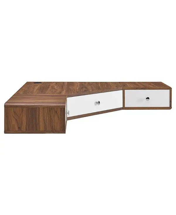 MODWAY Transmit 47" Wall Mount Corner Walnut Office Desk - Walnut White