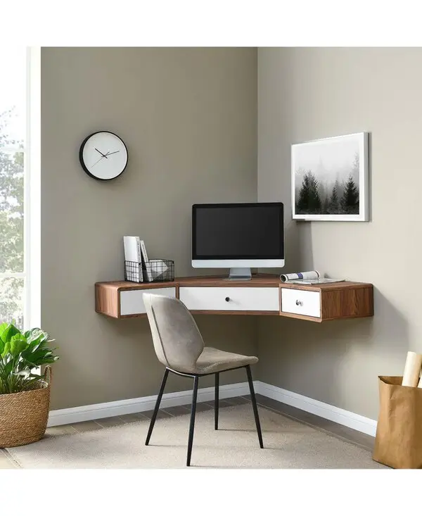 MODWAY Transmit 47" Wall Mount Corner Walnut Office Desk