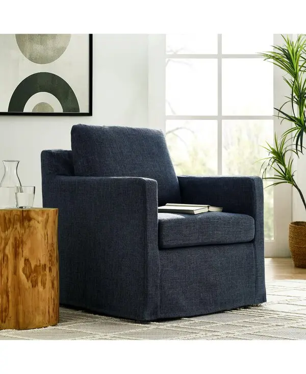 MODWAY Serene Fabric Slipcovered Swivel Armchair - Slate Blue
