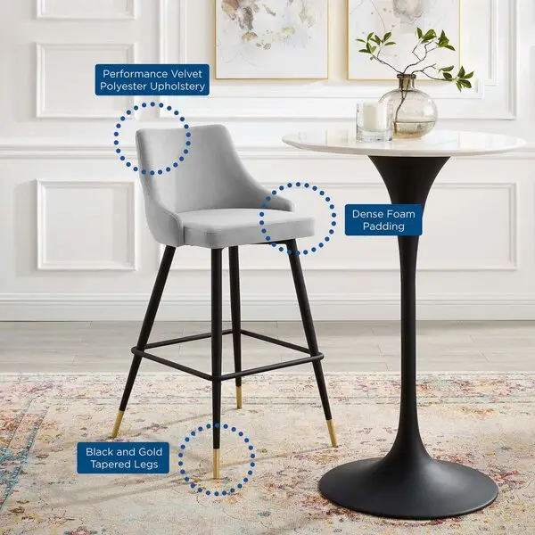MODWAY Adorn Performance Velvet Bar Stool - Light Gray